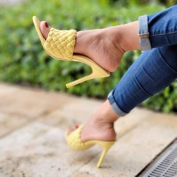 Women's High Heel Mule Sandals Yellow Color